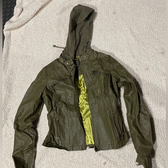 Jou Jou | Jackets & Coats | Olive Green Faux Leather Jacket With ...